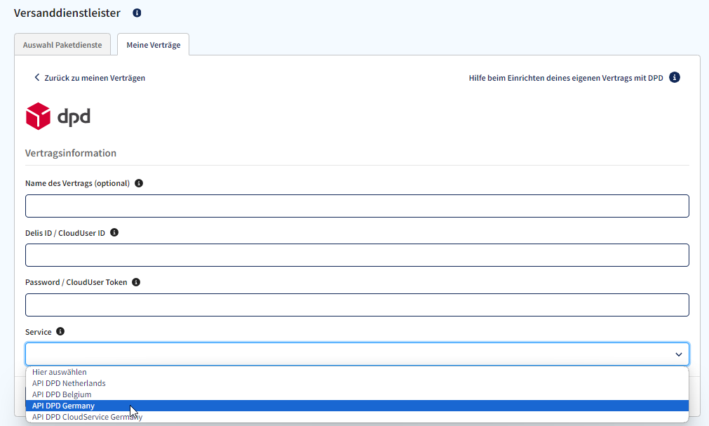 DPD DE - eigener Vertrag – Sendcloud Help Center